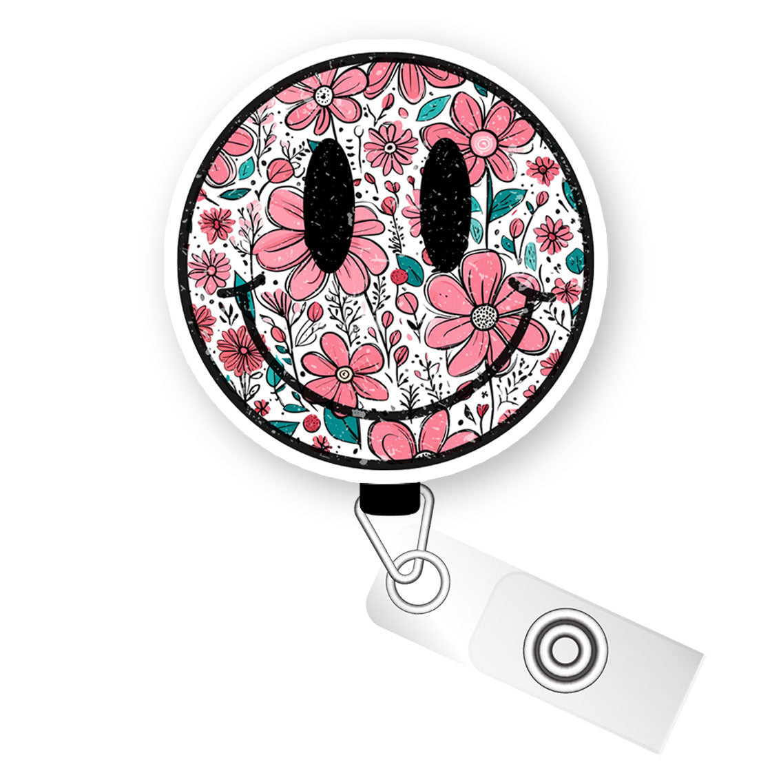 Floral Smiley Pop Topper Swapfinity Retractable ID Badge Reel