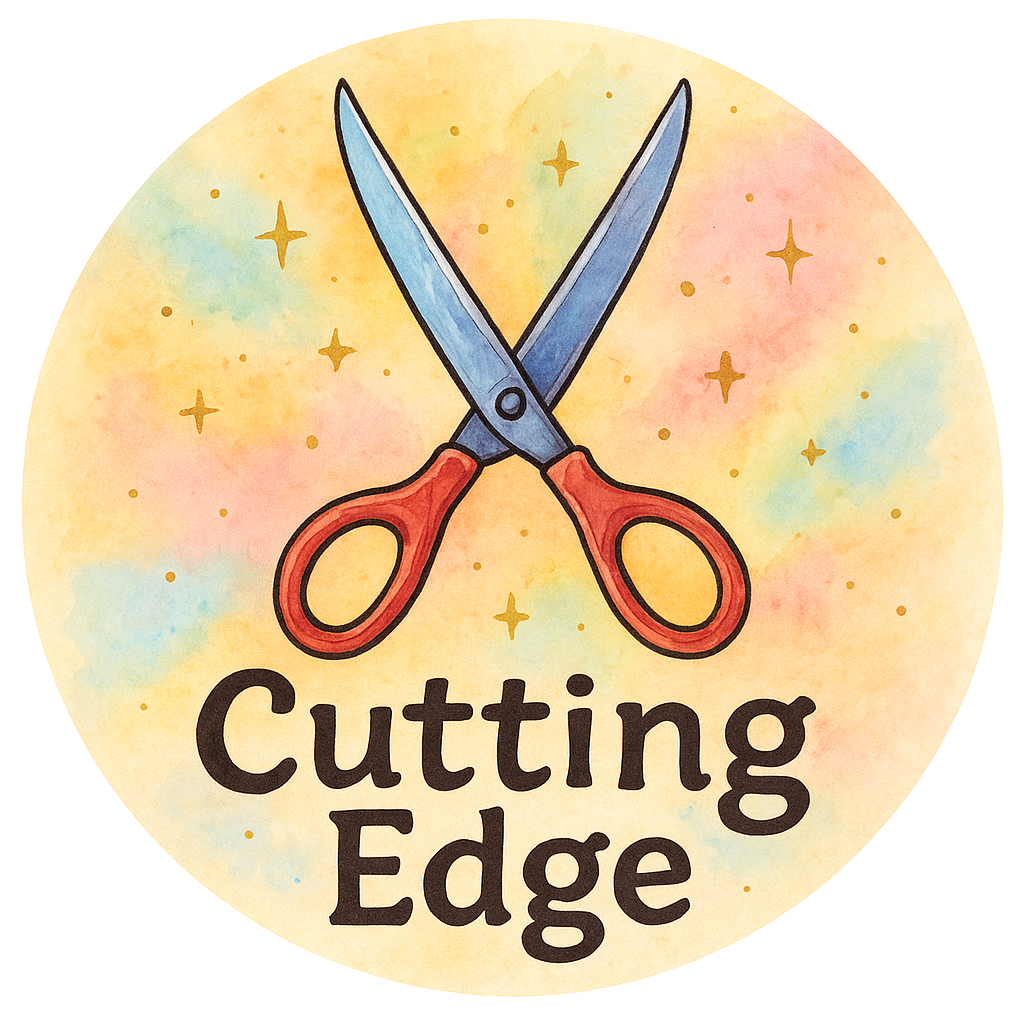 Custom Design – Pair of scissors with arms crossed and text 'Cutting E