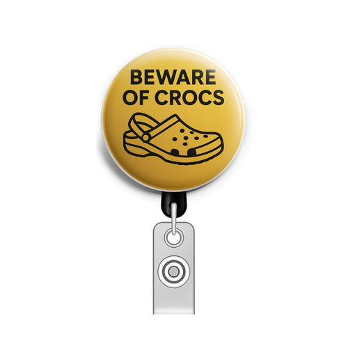 Custom Design – A warning sign with floating Croc shoe with text: "Bew