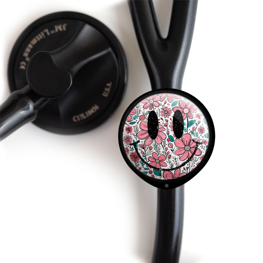 Floral Smiley Stethoscope Tag